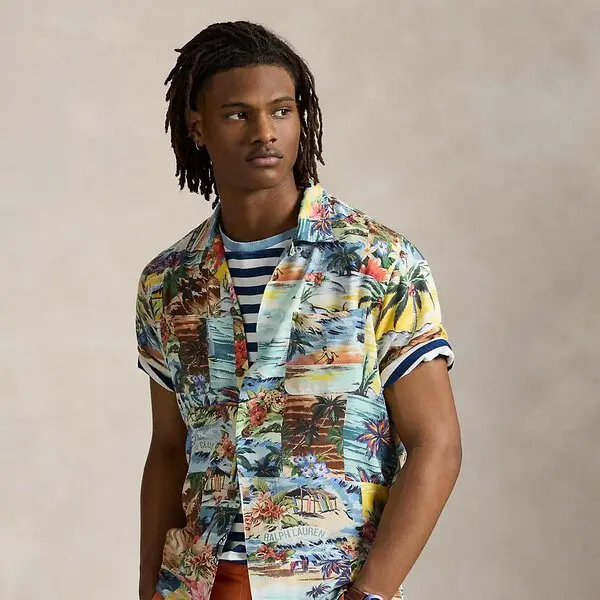 Ralph Lauren Classic Fit Patchwork-Print Camp Shirt In Surf Scenic
